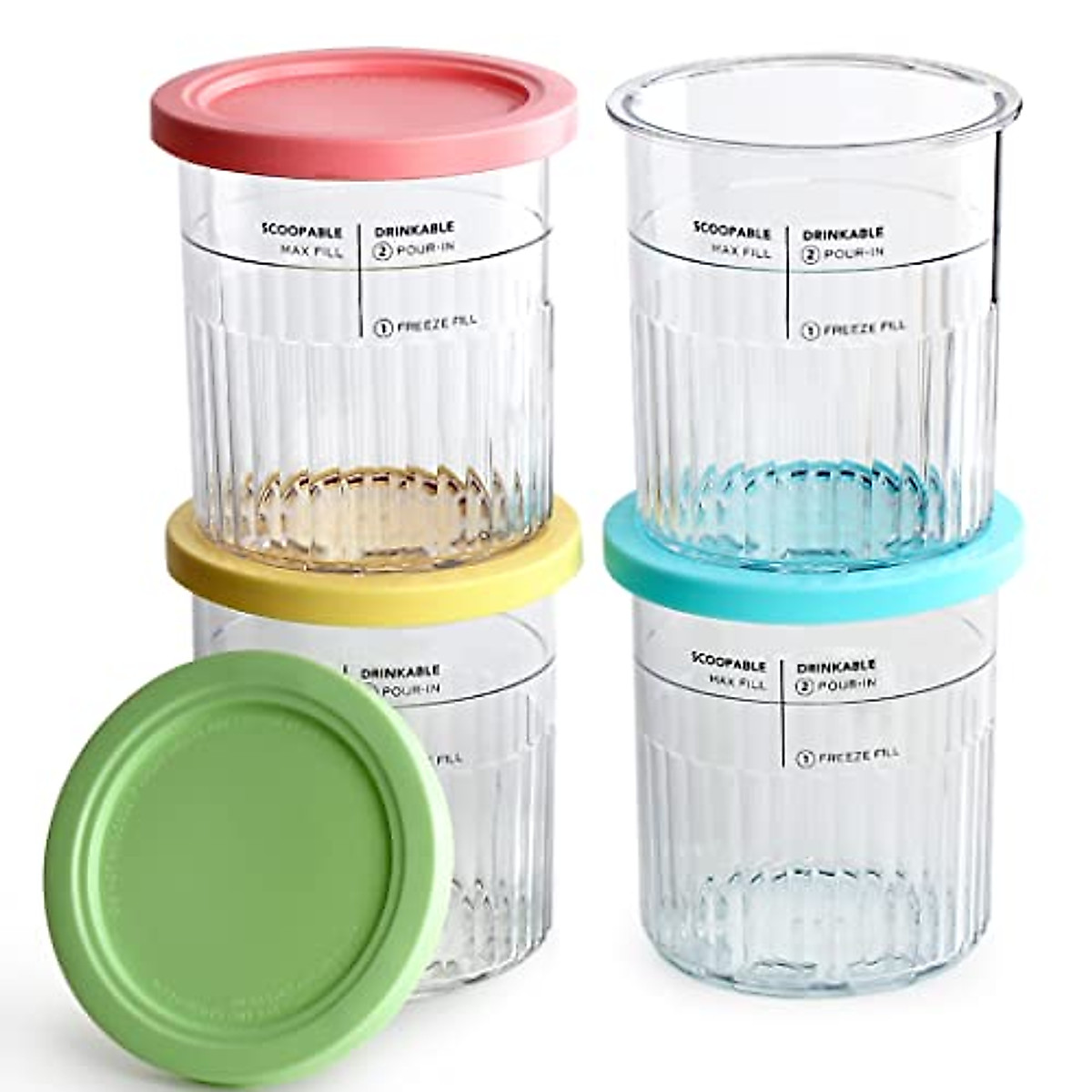 Anbige Replacement Parts 4 Pack Creami Pints and Lids, Compatible with Ninja CREAMi Ice Cream Maker NC500 Series NC501