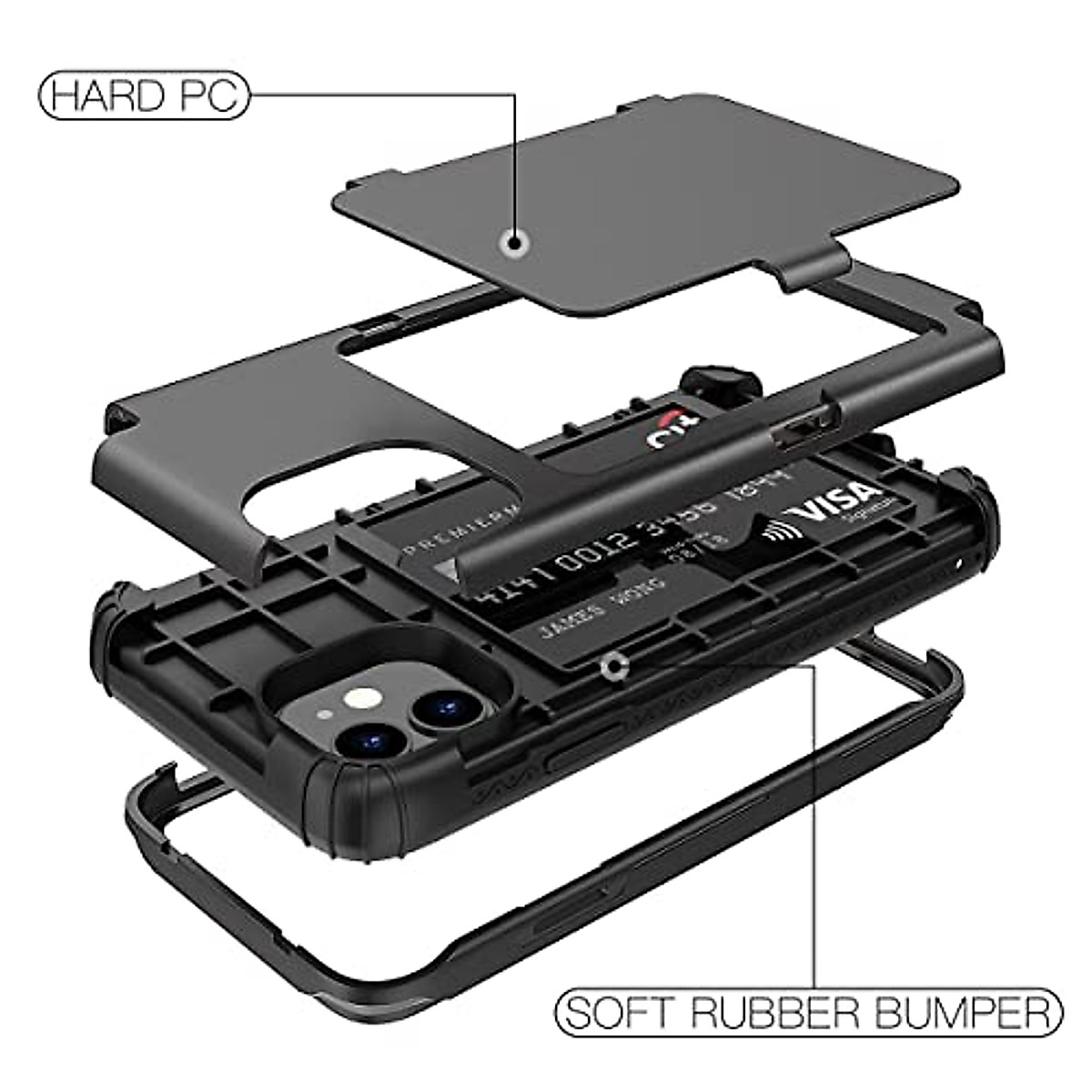 WeLoveCase iPhone 11 Wallet Case Defender Wallet Credit Card Holder Cover with Hidden Mirror Three Layer Shockproof Heavy Duty Protection All-Round Armor Protective Case for iPhone 11 Black