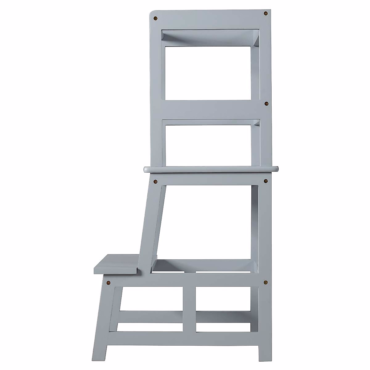 Costzon Kids Kitchen Step Stool with Safety Rail, Toddler Kitchen Stool w/Solid Bamboo Construction, Child Stand Helper for Kitchen Bathroom Living Room, Perfect for Toddler from 18-36 Months (Grey)