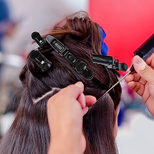 HH&LL 12pcs Hair clips for Styling – Wide Teeth & Double-Hinged Design – Alligator Styling Sectioning Clips of Professional Hair Salon Quality (Black without Logo)