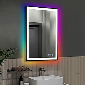 Rhea Arcas 28 x 20 LED Front Backlit for Bathroom Mirror,Vanity Mirror with Lights,Anti-Fog,Dimmable 3000K to 6000K,Touch Button,Water Proof,Horizontal/Vertical,Lighted Wall Mounted,Espejo para baño
