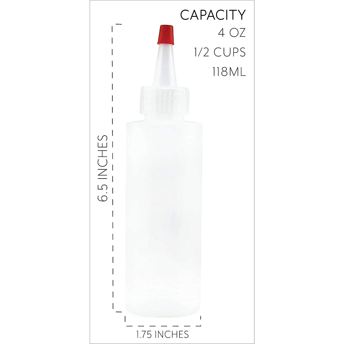 Cornucopia Brands 4oz HDPE Plastic Squeeze Bottles w/Yorker Tips (6-Pack), Empty Refillable Bottles for Arts, Crafts & Kitchen (6-Pack)
