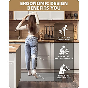 Color G Kitchen Rugs, Runner Cushioned Anti-Fatigue, Non Skid Waterproof Comfort Standing Floor Mats, Memory Foam, 17"x59", Grey