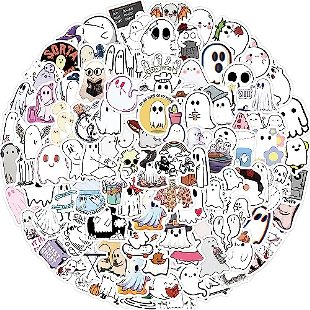 100PCS Cartoon Cute Ghost Stickers Cute Packaging Colorful Waterproof Stickers Vinyl Art Stickers for Water Bottles,Skateboards Guitars Helmets Laptops,and for Teenagers Girls,Boys Gift