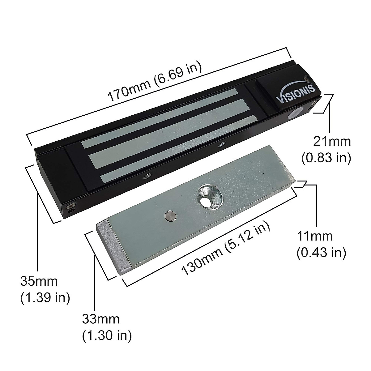 Visionis FPC-5191-BL Black 300lbs Indoor Electromagnetic Lock with 300 lbs L and Z Bracket for Inswinging Door