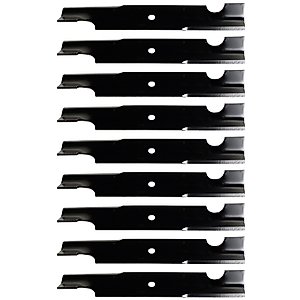 USA Mower Blades U15180BP (9) High-Lift Replacement Blade for Toro 103-6387 103-6387-S 103-6402-S Length 18 in. Width 2-1/2 in. Thickness .250 in. Center Hole 15/16 in. 52 in. Deck