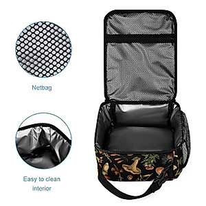 PEXISAOH Vintage Botanical Mushroom Woodland Garden Reusable Insulated Lunch Bag for Women Men Kids,Leakproof Portable Lunch Box with Side Pocket Durable Cooler Tote Bag for School Work Picnic Travel