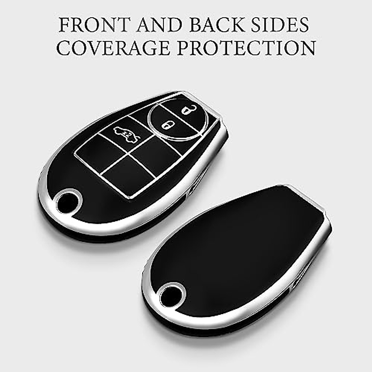 OFFCURVE for Dodge Key Fob Cover, Car Cover Case Chrysler 300 Durango Challenger Grand Caravan Journey Charger Smart Keyless Control Holder Protector Accessories, Silver Black