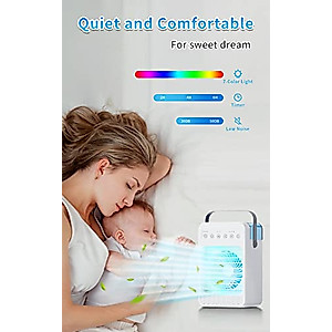 Portable Air Conditioners Fan, 600ml Water Tank Personal Mini Air Conditioners with 4 Wind Speeds, 2-6H Timer USB Evaporative Air Cooler Fan with LED Light for Home Office Bedroom Kitchen