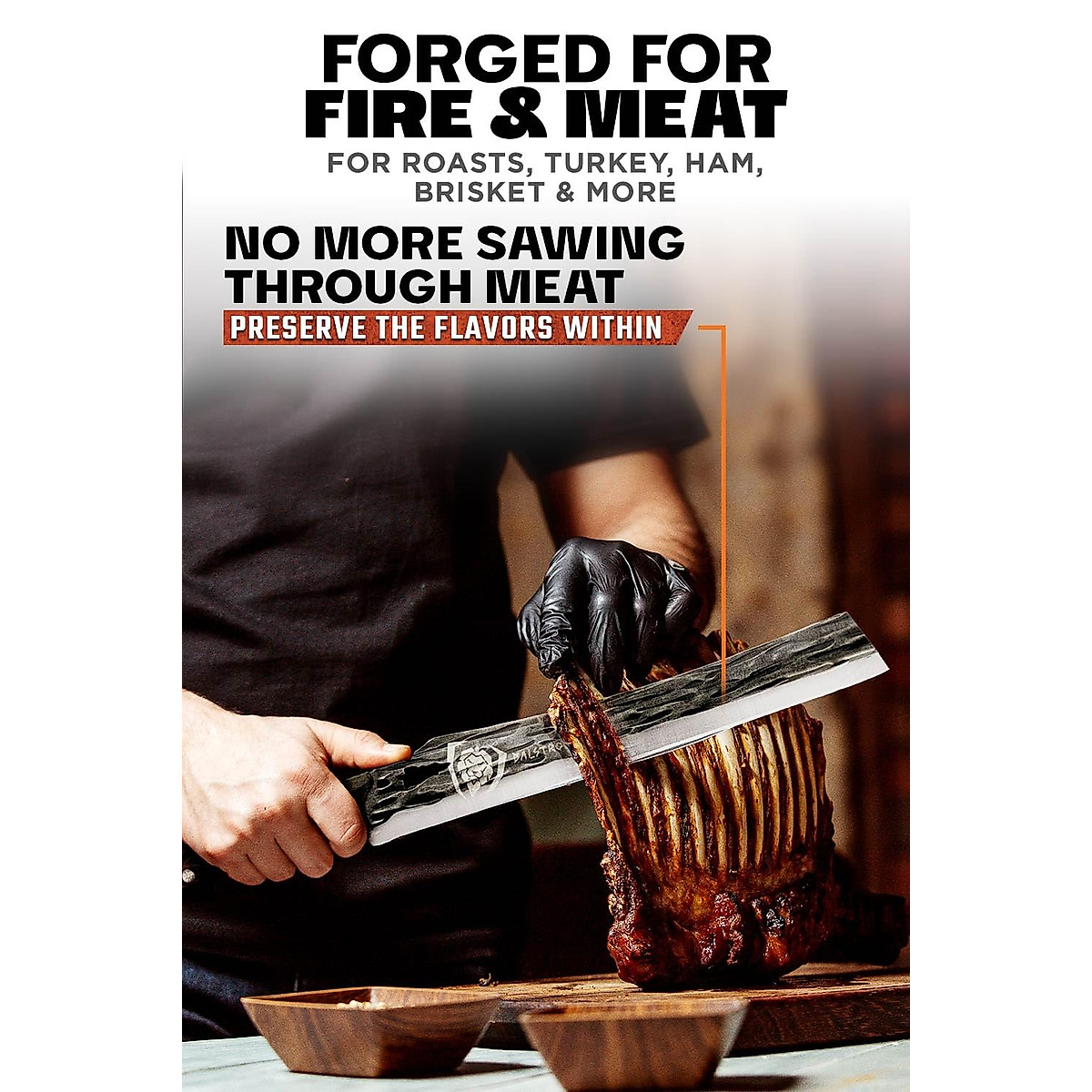 Dalstrong Slicing Knife - 12 inch Carving - Barbarian Series - Premium Swedish 14C28N High Carbon Stainless Steel - Brown Stabilized Wood Handle - Leather Sheath