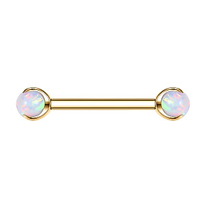 PEAKLINK G23 Titanium Nipple Barbell Gold Nipple Bars 14G Nipple Jewelry Internally Threaded Nipple Rings Claws Holding White Opal Nipple Ring Nipple Body Piercing Jewelry for Women 18mm