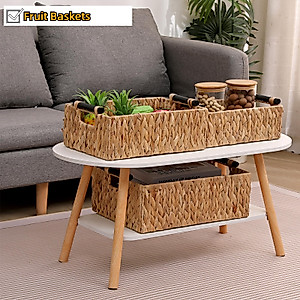 YOCAHAOY Wicker Storage Basket Shelf Bakets Hand-Woven Water Hyacinth Woven Storage Basket with Wooden Handles,Nested Organizer Container with Built-In Carry Handles,3 Pack