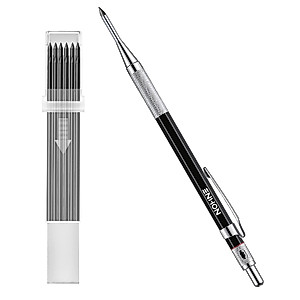 Enhon 2 MM Carpenter Pencils Set with 12 Marker Refills and Sharpener, Mechanical Carpenter Pencil Woodworking Marking Tool Solid Deep Hole Construction Pencil, Extended Needle-Nose Tip (Black)
