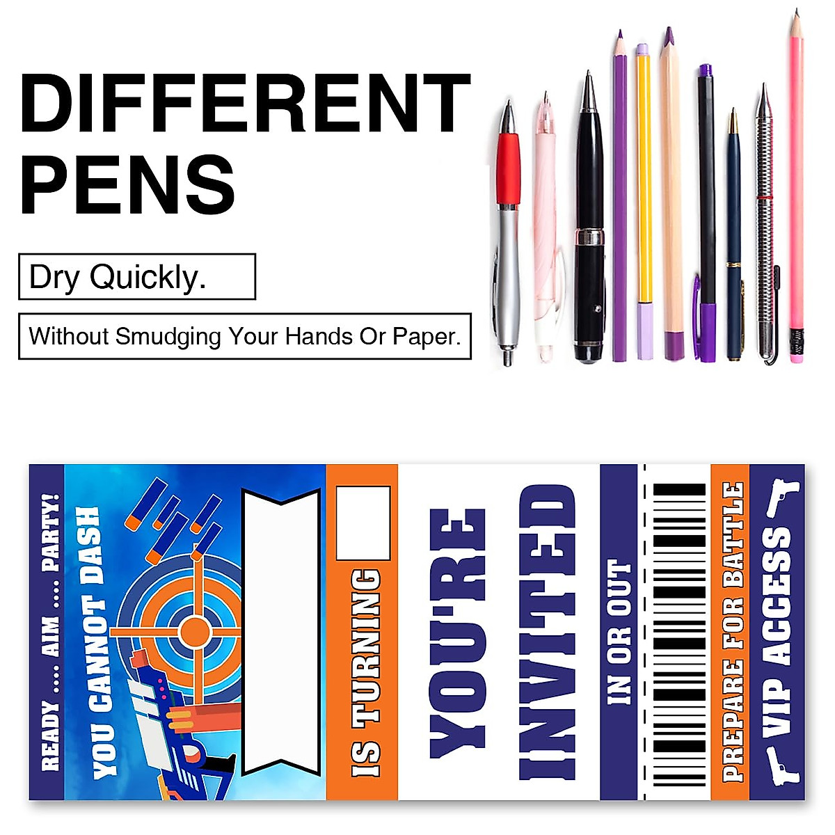 VAHATAN Dart Gun Birthday Party Invitations 20 Pack Dart Gun Ticket Invitations with Envelopes Invites Cards for Birthday Party