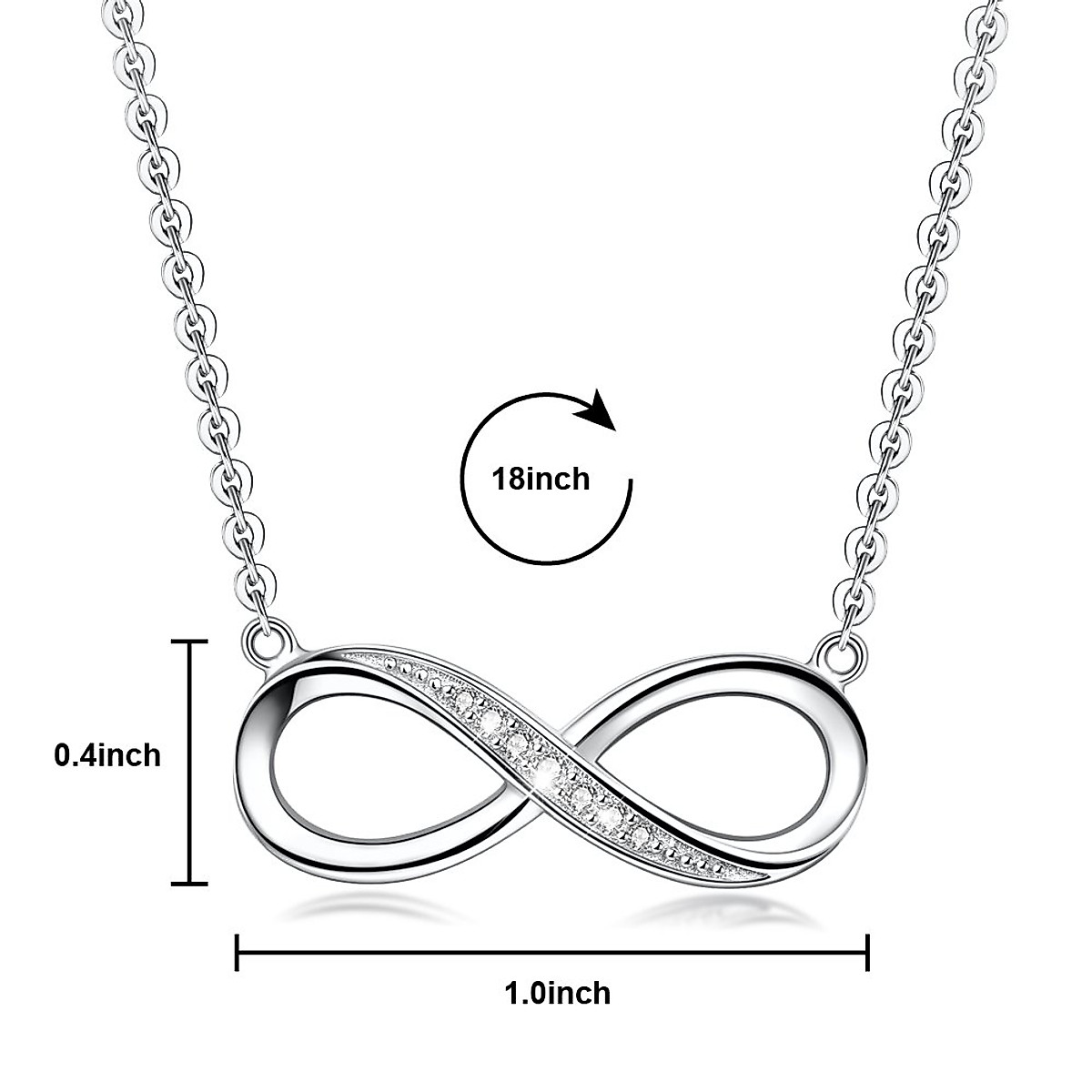 PUPILLEMON Infinity Pendant Necklace for Women, 925 Sterling Silver Love Heart Necklace Fine Jewelry White Gold Plated