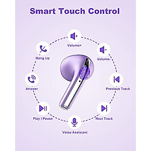 Wireless Earbuds Bluetooth 5.3 Headphones Built-in 4-Mic Clear Call in-Ear Ear Buds Noise Cancelling 30Hrs Playtime Earphones with USB-C Charging Case IPX7 Waterproof Earbuds for iPhone/Android Purple