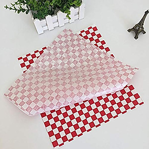 Hslife 100 Sheets Red and White Checkered Dry Waxed Deli Paper Sheets, Paper Liners for Plastic Food Basket, Wrapping Bread and Sandwiches