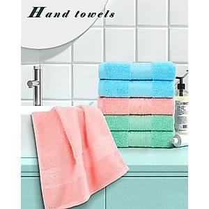 Cleanbear Soft Hand Towels - 100% Cotton Bath Hand Towel Set, Lightweight for Quick Dry (2 Pack, 13 x 29 Inches) (Pink, Blue and Green)