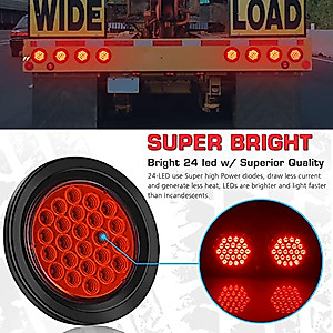 LINKITOM 4 Inchs Round Trailer Lights, Super Bright Red 24 LED Brake Turn Signal Tail Lights with Waterproof Rubber Gaskets for Boat Trailer Truck RV [DOT Certified] [IP67], 2 Pack