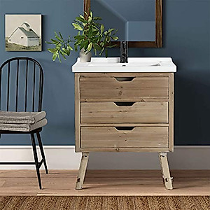 Luca Kitchen & Bath LC24TOP Magnolia 24" Reclaimed Wood Mid-Century Modern Bathroom Vanity in Natural Finish with Integrated White Porcelain Top