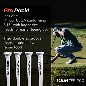 CMC Design Tour Tee Pro Pack - Frictionless Golf Tees for More Distance & Consistent Yards - Reusable, Made with Recycled Plastic & Virtually Unbreakable - Four 3.15” Golf Tees with Standard Cup