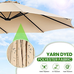 SEJOV 15FT Outdoor Patio Umbrellas with Base Included, Double Sides Market Table Umbrella with Crank System, 12 Steel Ribs and Air Vents, UV Protected Large Deck Umbrella for Garden, Lawn, Poolside