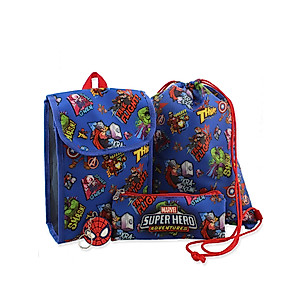 Super Hero Adventures Boys 5 piece Backpack and Snack Bag School Set (One Size, Blue/Red)