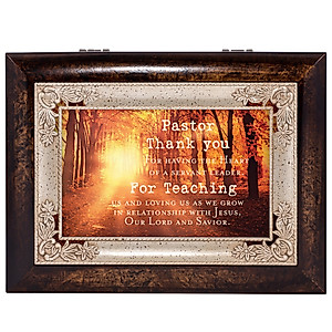 Cottage Garden Pastor Thank You Burlwood Jewelry Music Box Plays Amazing Grace