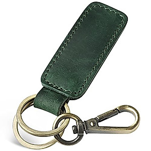 Jack&Chris Genuine Leather Car Keychain, Universal Key Fob Keychain, Leather Key Chain Holder for Men and Women, 2 Keyrings and Carabiner Clip, JC306-Green