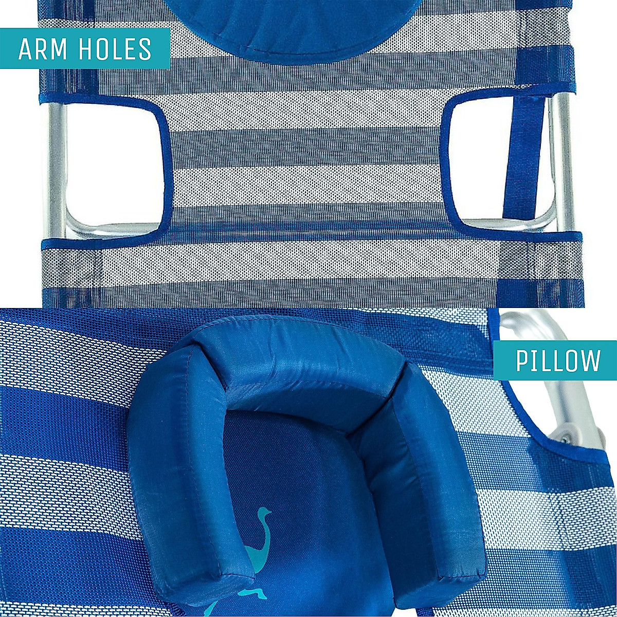 Ostrich 3N1 Lightweight Lawn Beach Reclining Lounge Chair with Footrest, Outdoor Furniture for Patio, Balcony, Backyard, or Porch, Blue Stripe