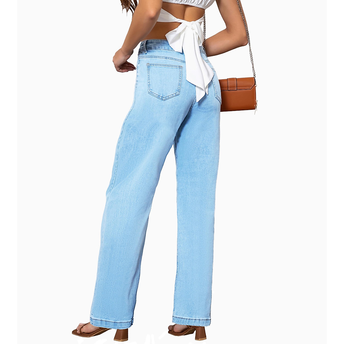 ETTELO Womens Jeans Mid Waisted Straight Leg Loose Stretchy Lightweight Tummy Control Trendy Jeans for Women 2025 (US, Numeric, 8, Regular, Regular, Light Blue)