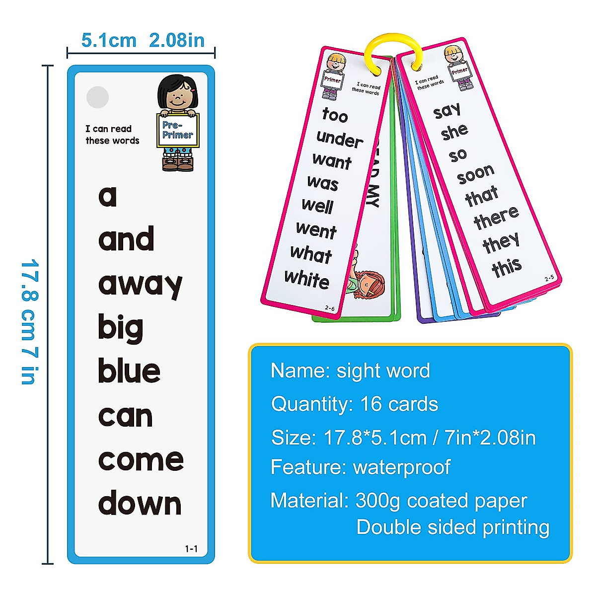 Richardy 220 Sight Words Flashcards, 5 Level Pre-Primer/Primer / 1st Grade / 2nd Grade / 3rd Grade, Toddler Learning Toys, Preschool Learning Supplies Pre K, Preschool, Kindergarten, 1st, 2nd Grade