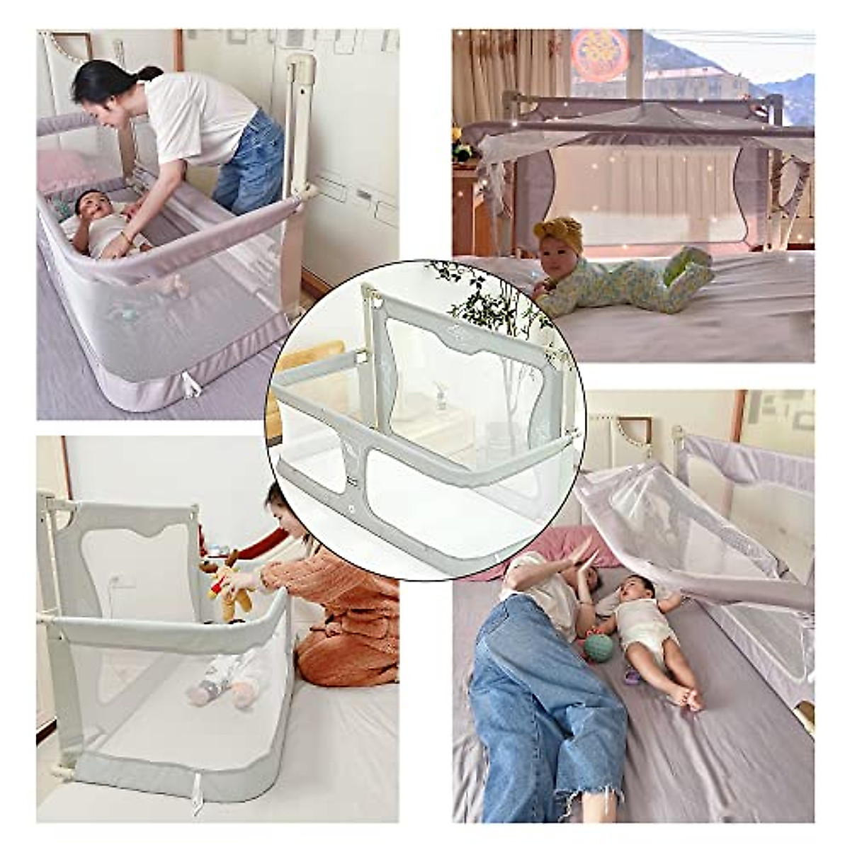 SRDCAIM 3 in 1 Baby Bedside Sleeper, Bed Side Baby Bassinet,Portable Crib,Breathable and Visible mesh Window,Soft Washable Liner Cover and Sturdy Aluminum Alloy,Baby bassinets Bedside Sleeper