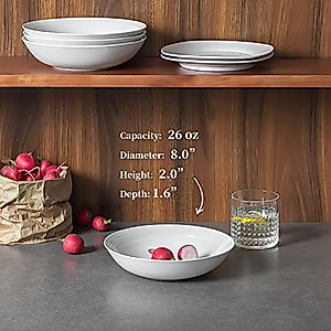 Y YHY 26 Ounces Porcelain Pasta Salad Bowls, White Soup Bowl Set, Wide and Shallow, Set of 6, Spiral Pattern, Christmas Thanksgiving