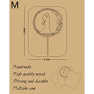 MRAPPY Wedding Cake Topper - Wooden Bride& Groom Embrace And Kiss Cake Decoration, Engagement Cake Smash Decor