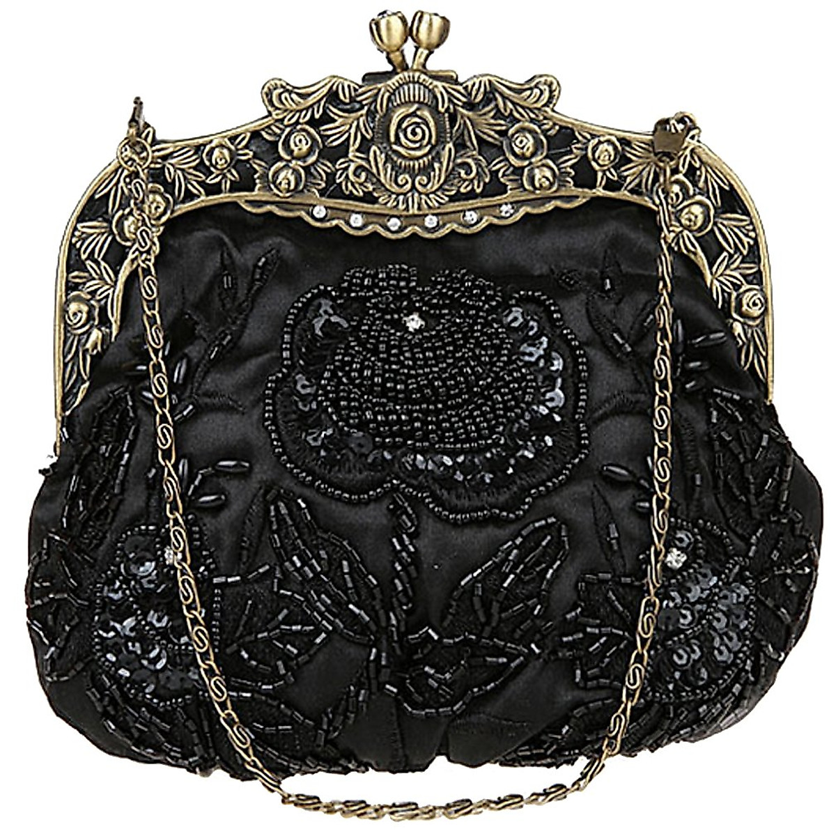 Belsen Women's Vintage Beaded Sequin Flower Evening Handbags (Black)