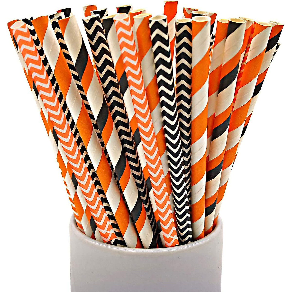 Shuiniba Halloween Paper Straws, Biodegradable Pumpkin Skull Striped Wavy Dot Paper Straws,Paper Drinking Straws for Party, Events and Crafts,Baby Shower Decorations 7.75 Inches,100 Packs - Mix Style