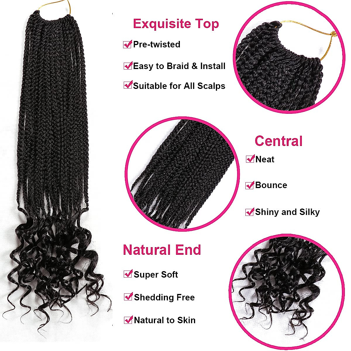7 Packs 18 Inch Bohemian Goddess Box Braids Crochet Hair for Black Women (18 Inch, 1B#)