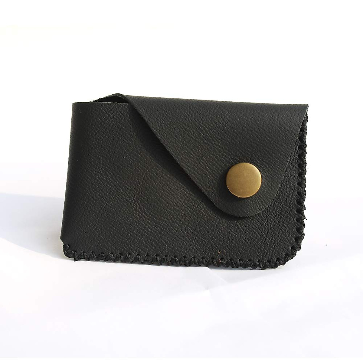 Black Hand-sewn front pocket card organizer wallet Minimalist Genuine Leather Card Case Wallet Small