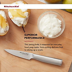 KitchenAid Gourmet Forged Stainless Steel Paring Knife with Custom-Fit Blade Cover, 3.5-inch, Sharp Kitchen Knife, High-Carbon Japanese Stainless Steel Blade, Brushed Stainless Steel Handle