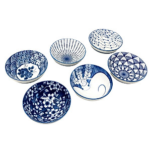 TJ Global Set of 6 Traditional Japanese Pottery Ceramic Bowls for Rice, Salad, Soup, Cereal, Snacks, Ice Cream - 10 Fluid Ounce Capacity