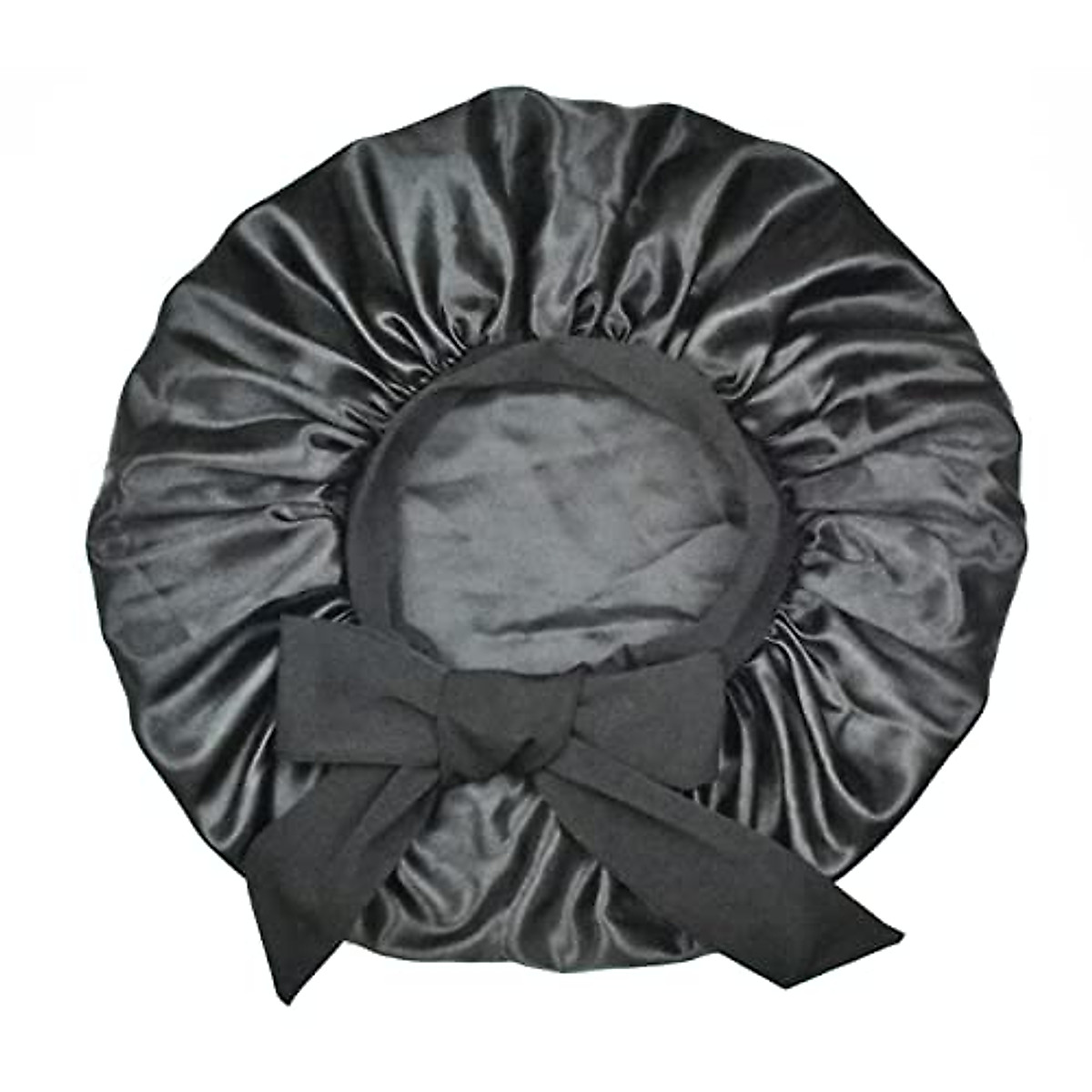 Extra Large Sleep Cap Satin Bonnet for Sleeping Long Hair Bonnet for Women Large Night Cap for Curly Hair XL Silk Bonnets (Black + Rose)