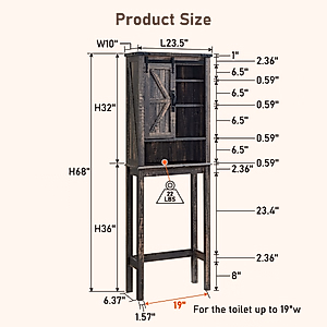 OKD Over The Toilet Storage Cabinet, Farmhouse Storage Cabinet Over Toilet with Sliding Barn Door & Adjustable Shelves, Home Space Saver for Bathroom, Living Room, Dark Rustic Oak