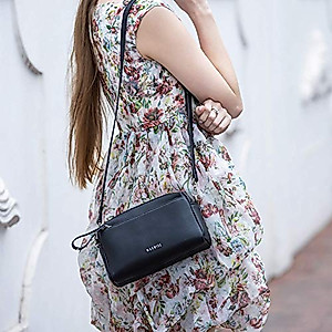 MAXWISE Shoulder Bags PU Leather Side Purse Crossbody Purses for Women Triple Zip Small Crossbody Bag for women,Cell Phone Purse Shoulder Handbag Wallet(Black)