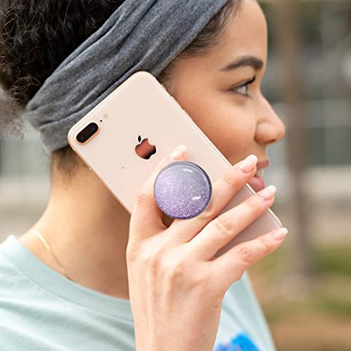 WUYULB Clear Crystal Collapsible Expandiing Mobile Phone Grip Stand Holder for Smartphones and Tablets Cell Phone Accessory (Purple Glitter)