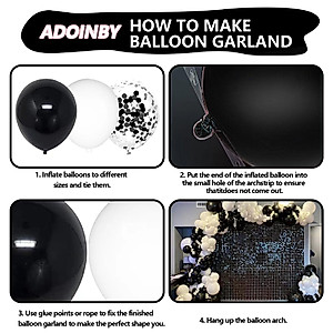 Black and White Balloon Arch Kit, ADOINBY 140Pcs Black and White Durable Latex Balloons 18 12 10 5 Inch Different Size Balloons for Birthday Anniversary Wedding Engagement Graduation Party Decorations