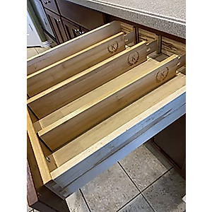 Bamboo Drawer Dividers Organizers 18 - 21.75 IN - Kitchen Drawer Organizer with Spring Loaded, Expandable Drawer Organization Separators for Kitchen, Dresser, Bedroom, Bathroom, and Office - Pack of 4