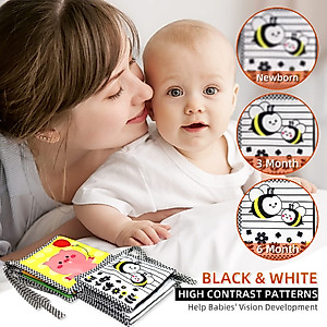 OKOOKO Black and White High Contrast Soft Baby Books 2PCS Washable Tummy Time Toy Crib Stroller Toy Montessori Sensory Toy Early Education for Newborn Baby Infant 0-6 6-12 Months