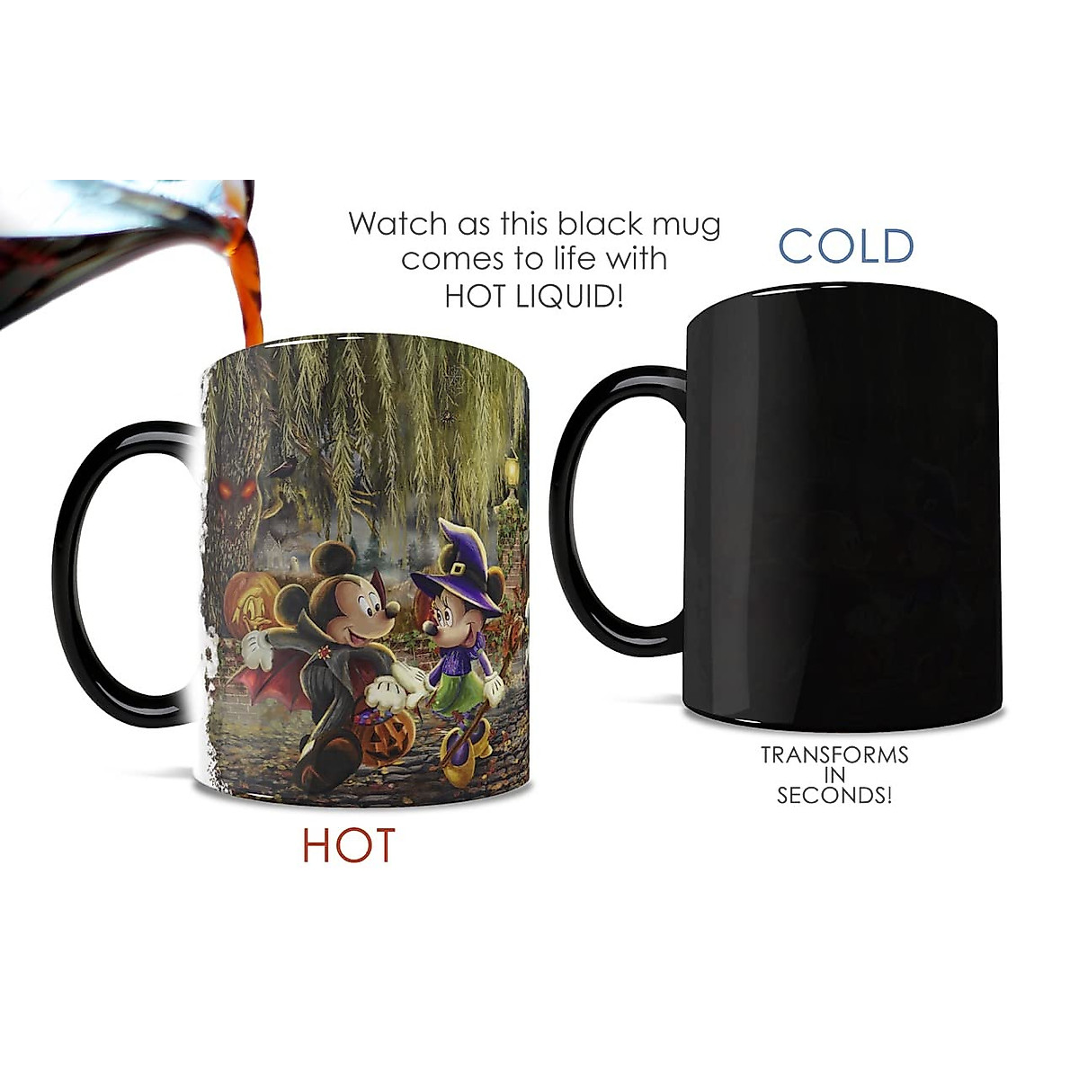 Morphing Mugs Disney – Mickey and Minnie Halloween Fun – Thomas Kinkade Studios - One 11 oz Color Changing Ceramic Mug – Image Revealed When HOT Liquid Is Added!