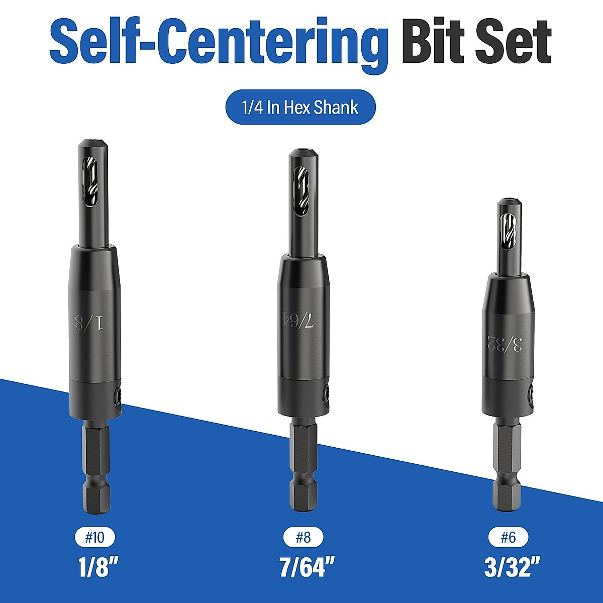 Apopip CC2430 Self Centering Drill Bit Assorted Set Fit for Bosch, Spring Loaded 3-Piece Clic-Change 1/4 in Hex Shank for Fast Bit Changes 3/32", 7/64", 1/8"